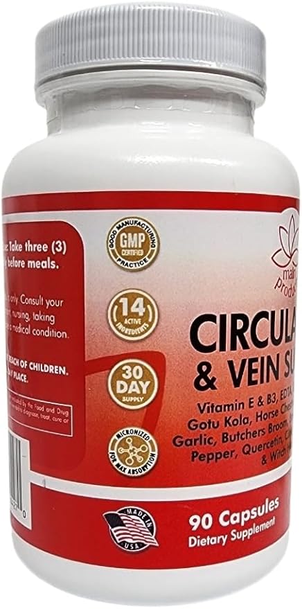 Circulation and Vein Support 90 Capsules, Micronized Process, Blood ...