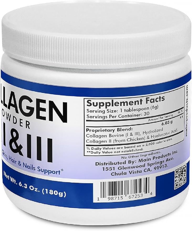 Collagen powder types I, II, and III. Hydrolyzed collagen and ...